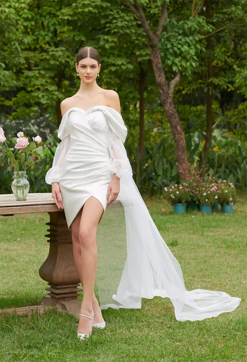 AW Joslyn Wedding Dress, Jasmine Green Satin Mini/Short Sweetheart ...